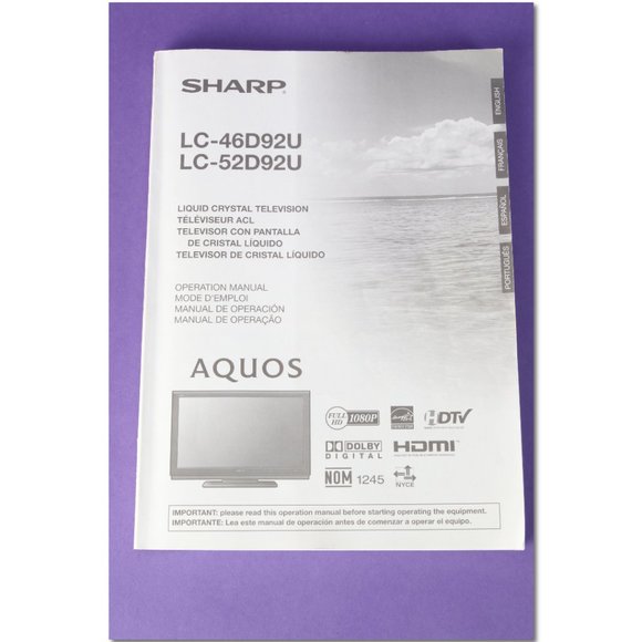 Sharp | Other | Sharp Aquos Lc46d92u Lc52d92u Operation Manual | Poshmark